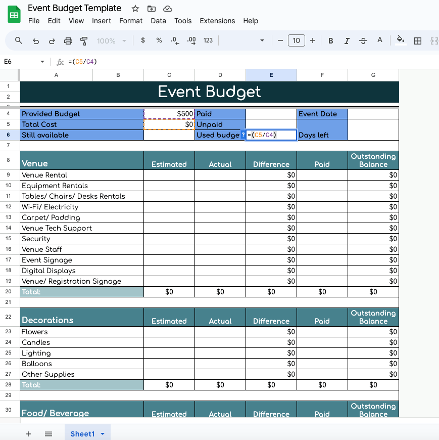 Party Budget Spreadsheet Free Event Budget Templates In Google Sheets