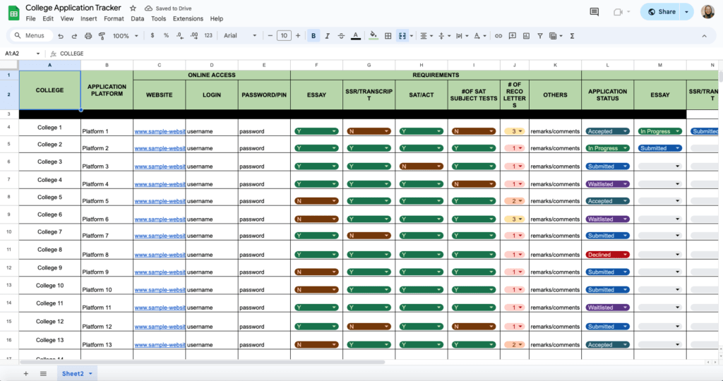 Free College Application Tracker Template for Google Sheets - Free ... Free College Application Tracker Template for Google Sheets - Free ...