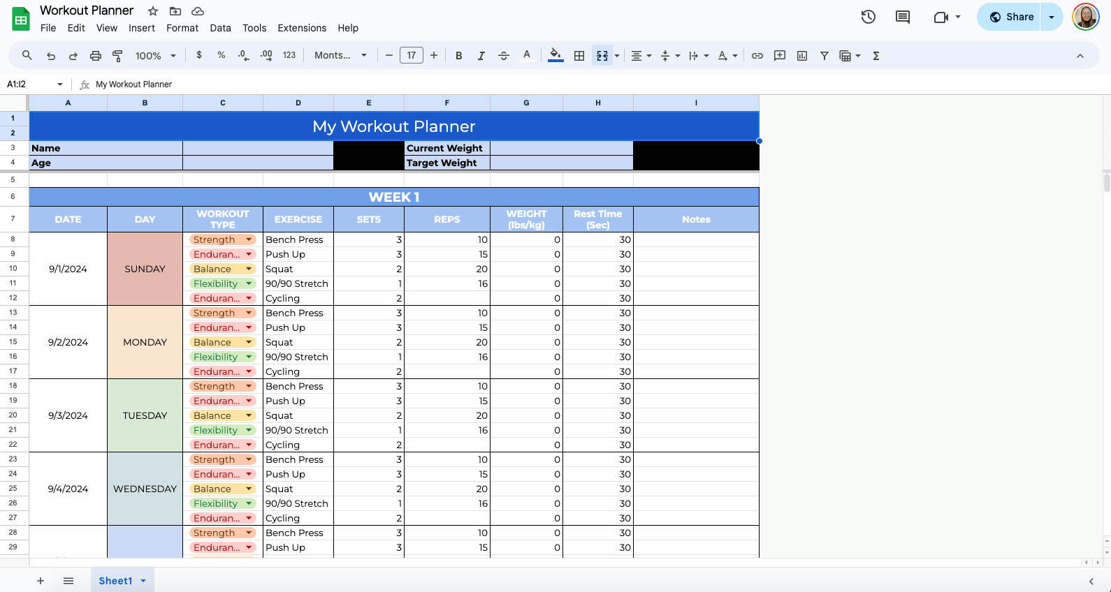 Workout Schedule Template Google Sheets - Infoupdate.org