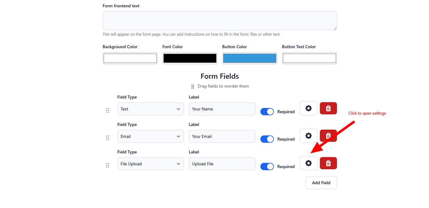 How to change the settings of the uploads field - FileDrop