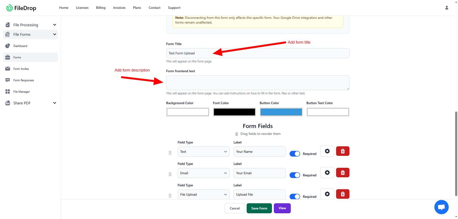 How do I change the title and page description - FileDrop